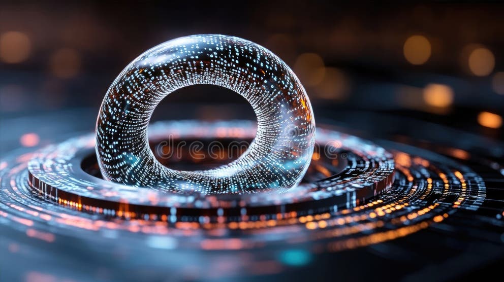 Glowing Digital Torus with Data Streams Stock Image - Image of concept, flow: 354541107