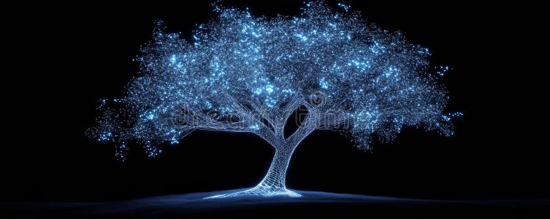 Glowing Digital Tree on Black Background, Abstract Nature Concept Stock ...