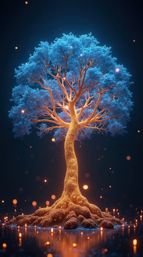 Glowing Digital Tree with Interconnected Nodes in a Mystical ...