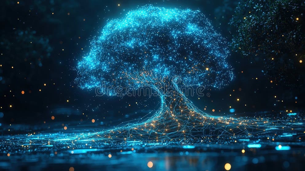 Glowing Digital Tree with Sparkling Lights and Data Connections in a ...