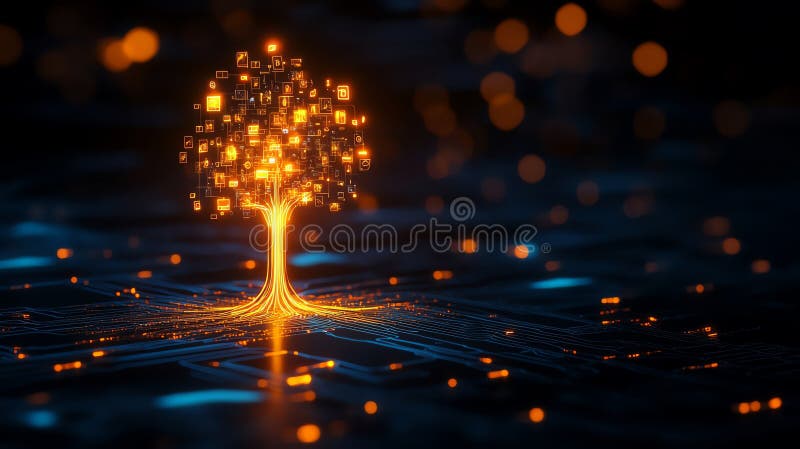 A Glowing Digital Tree Symbolizes Technology and Growth, Featuring ...