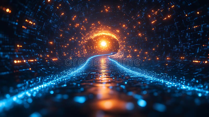 Glowing Digital Tunnel, Path Forward, Data Stream Background ...