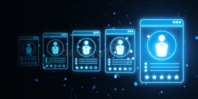 Glowing Digital User Profiles in Neon Blue on Dark Background ...