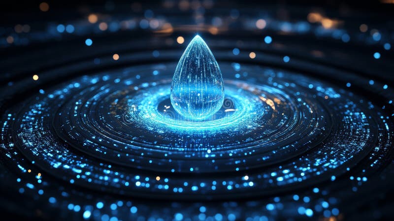 Glowing Digital Water Drop Floating on Futuristic Platform Stock Image ...