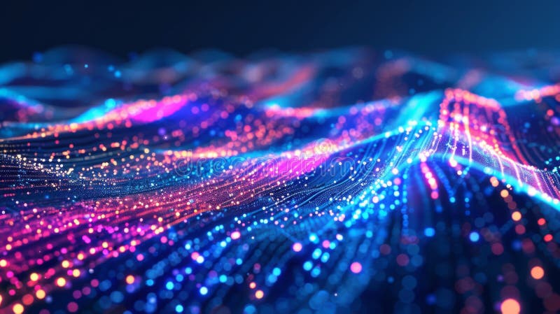 Glowing Digital Wave with Particles and Network Lines for Tech Designs ...