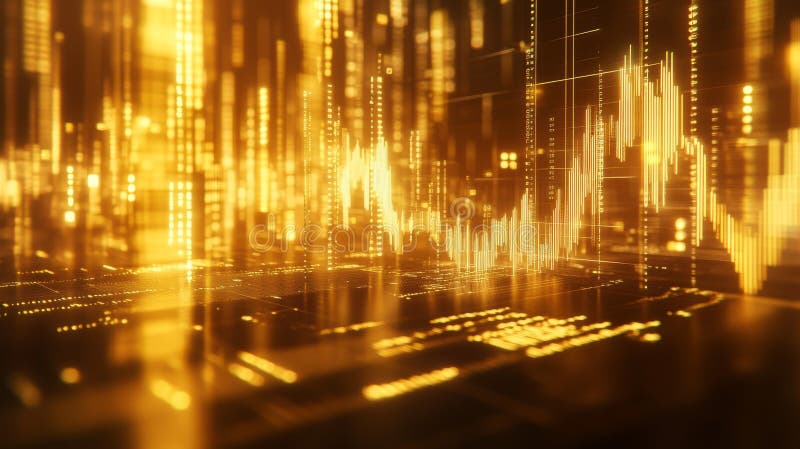 Glowing Digital Waves and Golden Data Flow Patterns Stock Illustration ...