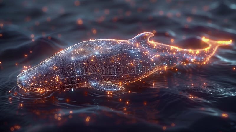 Glowing Digital Whale in a Virtual Ocean Stock Illustration ...