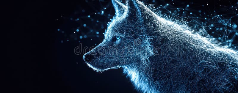 Glowing Digital Wolf Composed of Interconnected Lines and Nodes ...