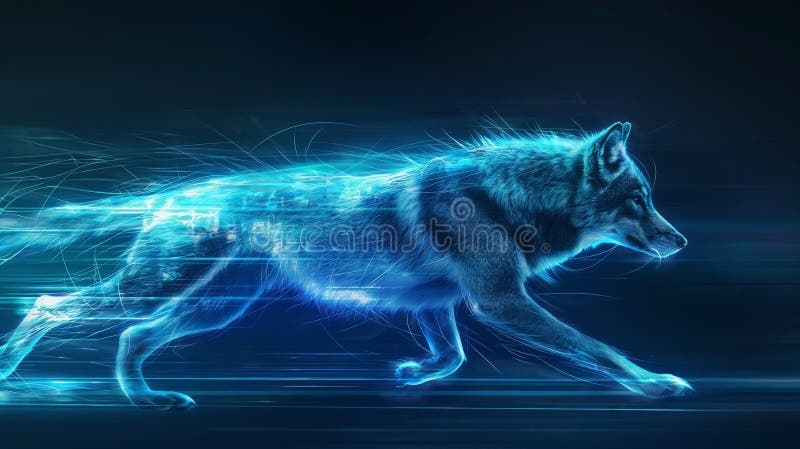 Glowing Digital Wolf in Motion Stock Image - Image of speed, powerful ...