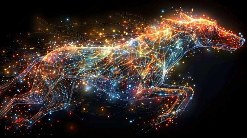 Glowing Digital Wolf in Motion Stock Illustration - Illustration of ...