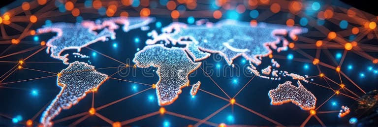 Glowing Digital World Map with Connected Network Points Illustrating ...