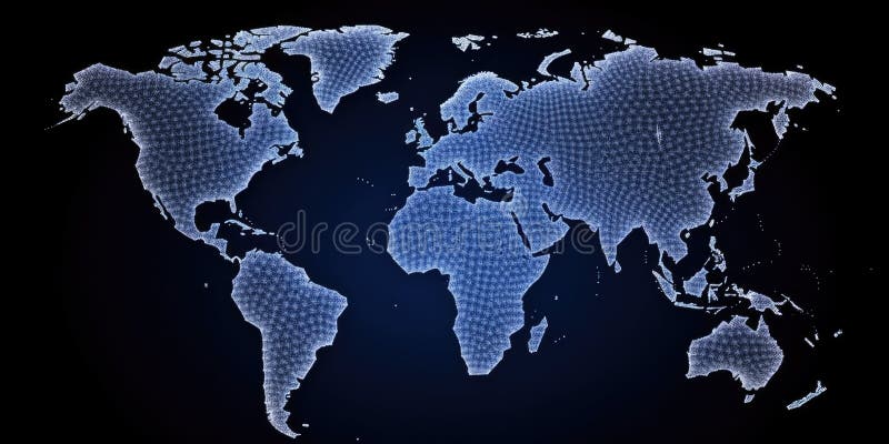Digital World Map on a Dark Background with Sparkling Light Points ...
