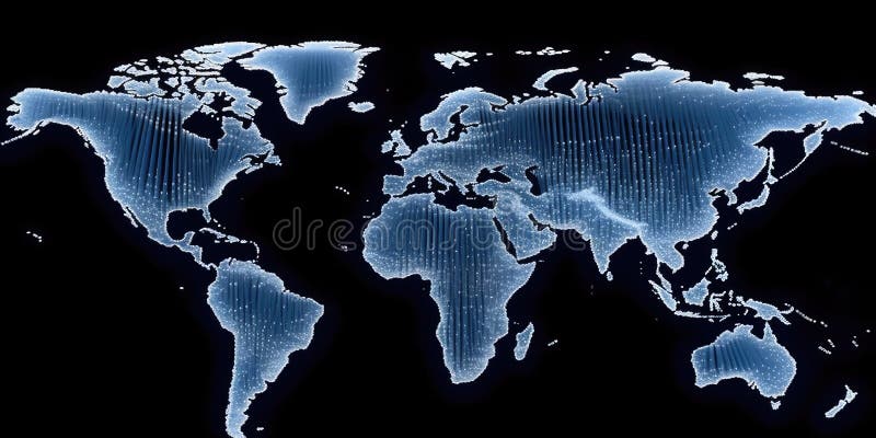 Digital World Map on a Dark Background with Sparkling Light Points ...