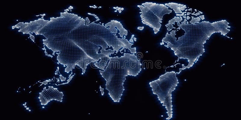 Digital World Map on a Dark Background with Sparkling Light Points ...
