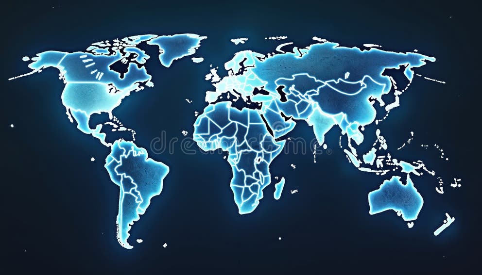 Glowing Digital World Map with Interconnected Countries. Blue Planet ...