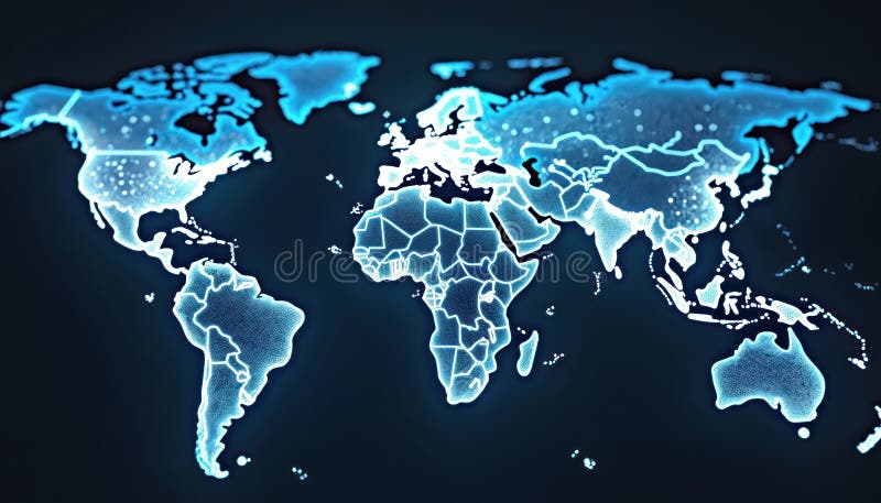 Glowing Digital World Map with Interconnected Countries. Represents ...