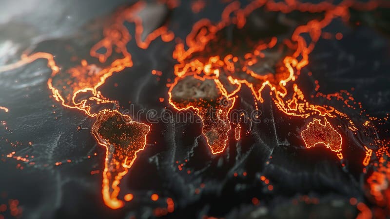 Glowing Digital World Map with Neon Outlines Stock Illustration ... Glowing Digital World Map with Neon Outlines Stock Illustration ...