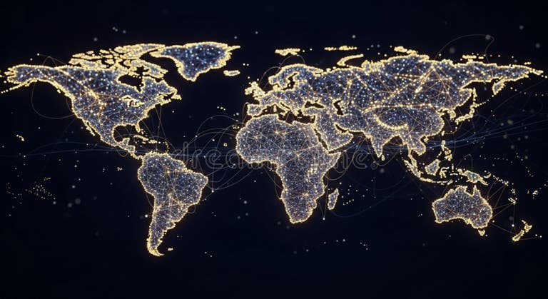 Glowing Digital World Map Showing Global Connection, Technology, and ...