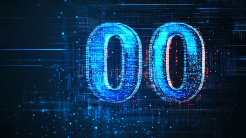 Glowing Digital Zero Numbers on Futuristic Abstract Background with ...