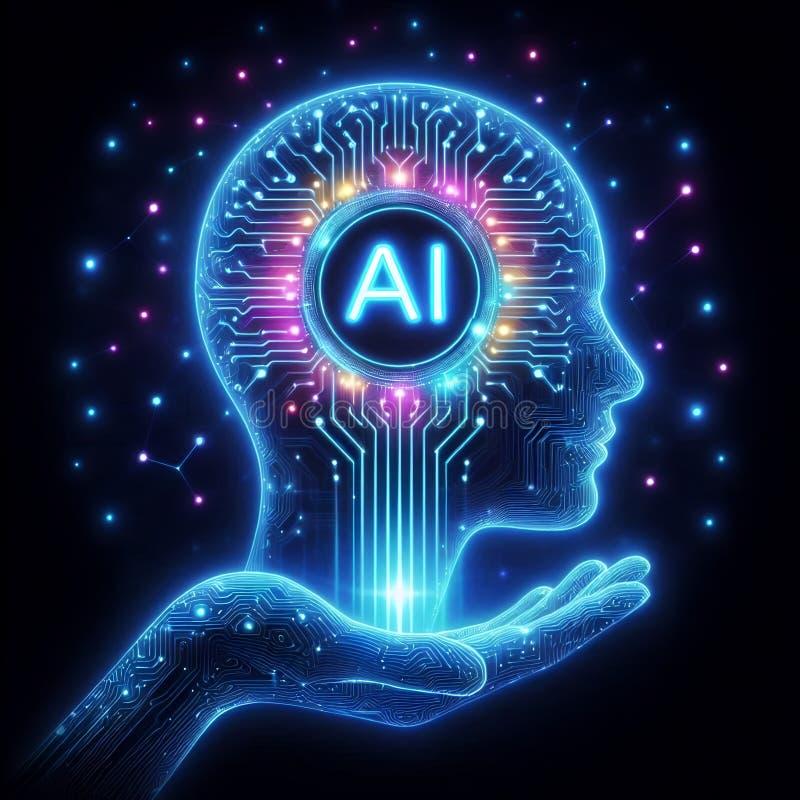 A Glowing Digitprofile Outlined with Neon Blue Circuit-like Patterns ...