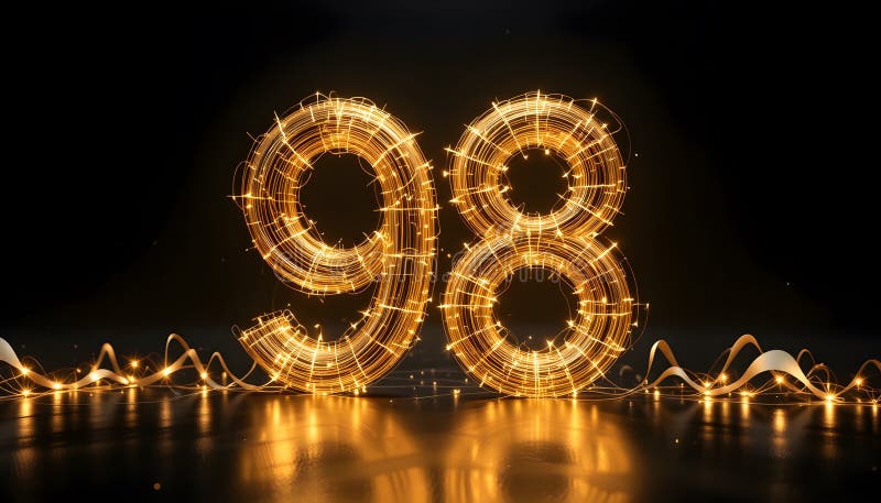 Glowing 98 Digits with Light Trails Create Celebration Effect Stock ...