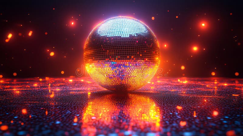 A Glowing Disco Ball is Floating on a Dark Surface Stock Image - Image ...