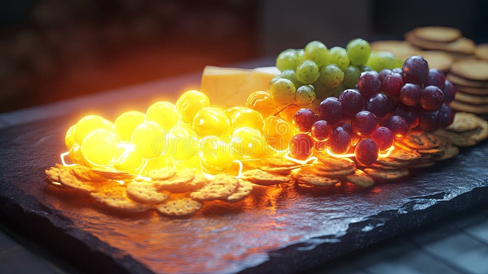 A Glowing Display of a Cheese Board Styled with Grapes and Crackers on ...