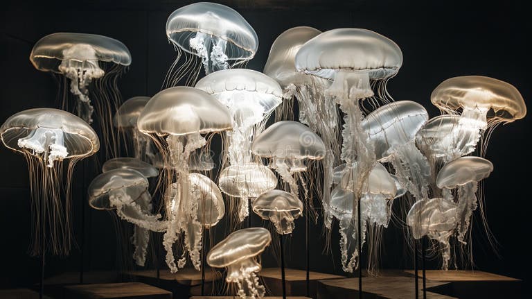 A Glowing Display of Translucent Jellyfish Shells Styled in a Stock ...