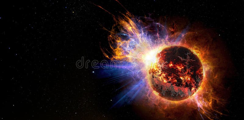 Glowing Distant Star Sun in the Universe with Iridescent Surface and ...