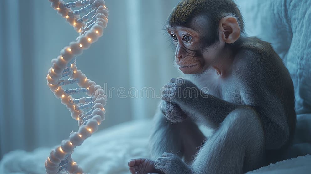 Glowing DNA Contemplative Monkey Stock Illustration - Illustration of ...