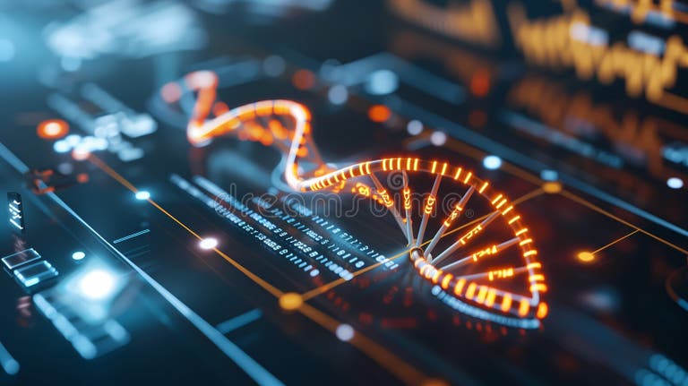 Glowing DNA Double Helix with Binary Code Illustrating Biometric Data ...