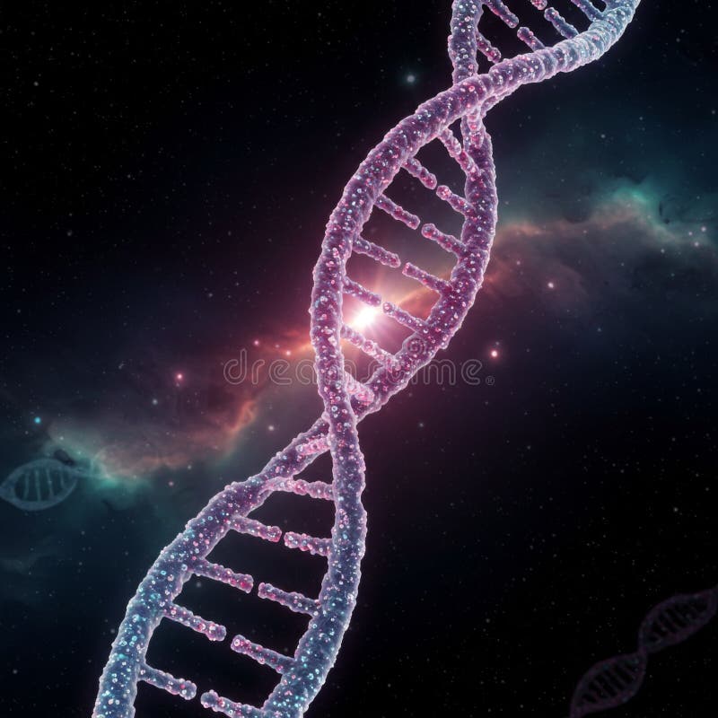 Glowing DNA Double Helix in Cosmic Nebula Stock Illustration ...
