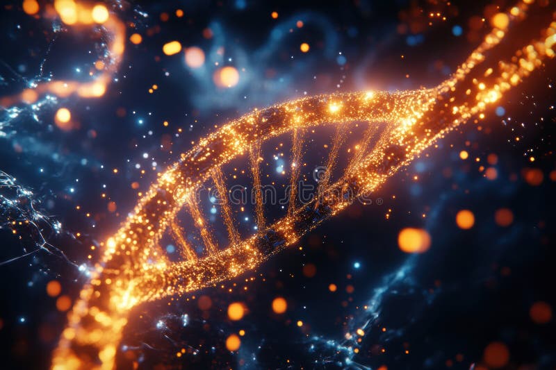 Glowing DNA Double Helix with Molecular Connections Illuminated in a ...