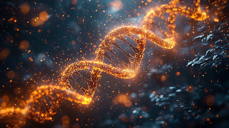 Glowing DNA Double Helix with Sparkling Particles, Representing ...