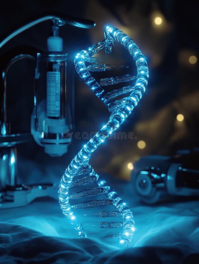A Glowing DNA Double Helix Stands Prominently beside Scientific ...