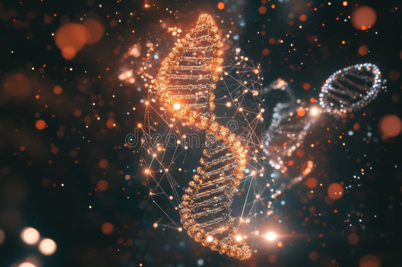 Glowing DNA Double Helix Surrounded by Molecular Connections in a ...