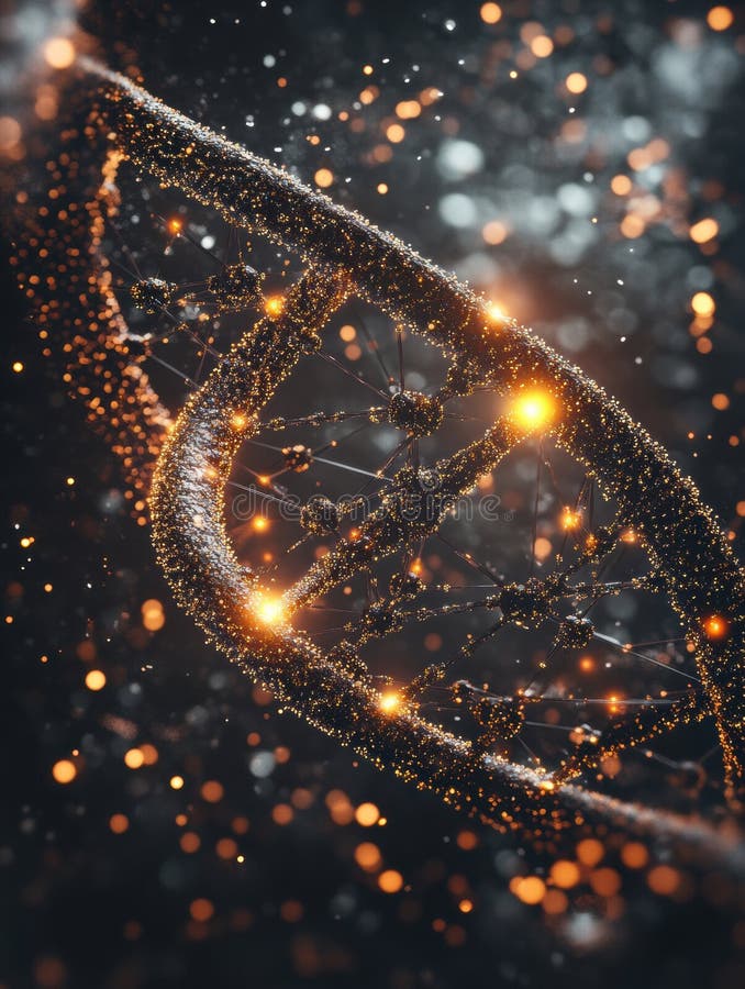 Glowing DNA Double Helix Surrounded by Molecular Connections in a Dark ...