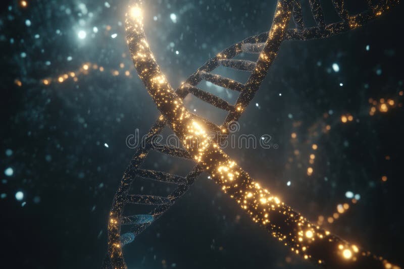Glowing DNA Double Helix Surrounded by Molecular Connections ...