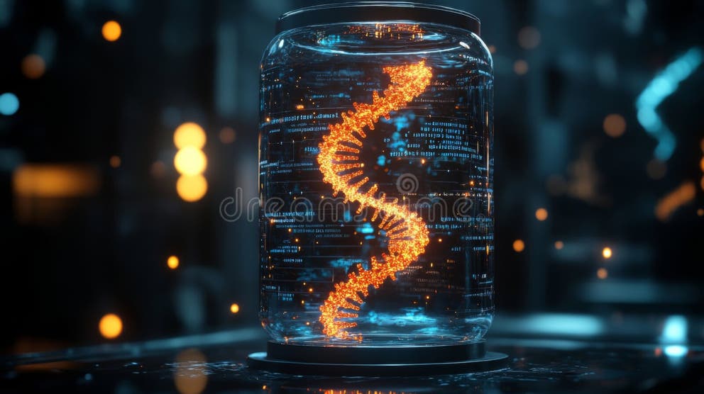 Glowing DNA Helix Contained within Glass Jar Stock Image - Image of ...