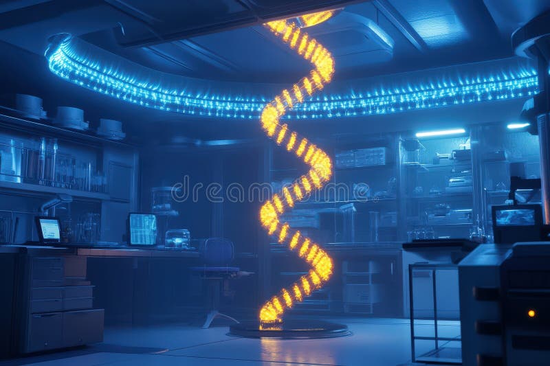 Glowing DNA Helix in a Futuristic Laboratory Setting Stock Photo ...