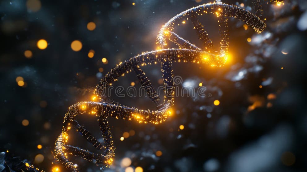 Glowing DNA Helix Illuminated in Dark Background Stock Photo - Image of ...