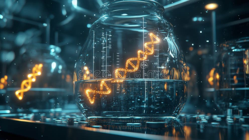 Glowing DNA Helix Inside Glass Beaker Laboratory Stock Image - Image of ...