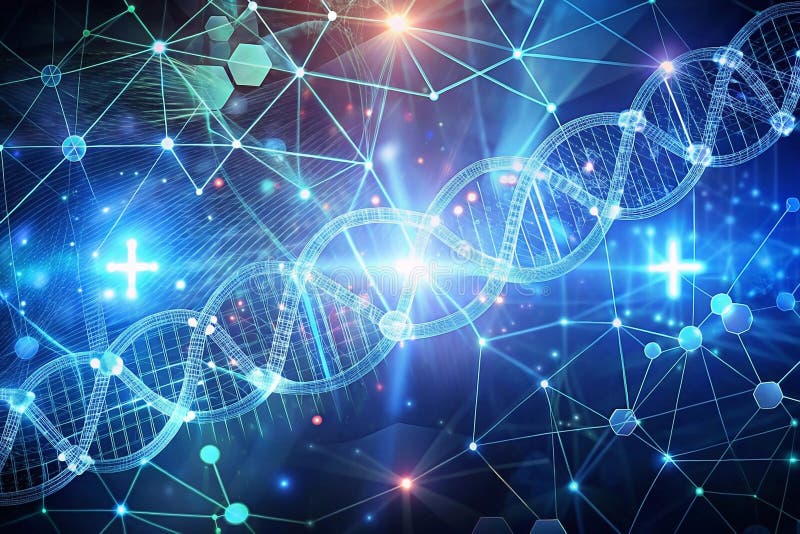 Glowing DNA Helix Network Science, Research, Technology Background ...