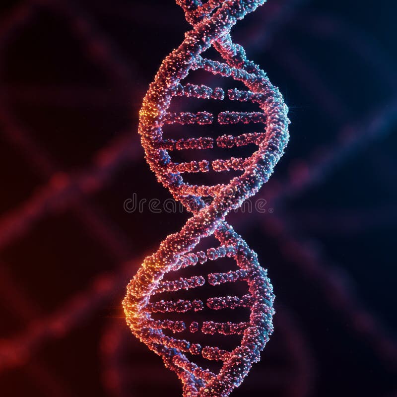 Glowing DNA Helix in Red and Blue Hues Stock Illustration ...