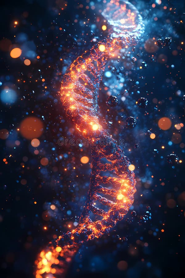 Glowing Dna Helix Rotating in a Microscopic Environment Stock Image ...