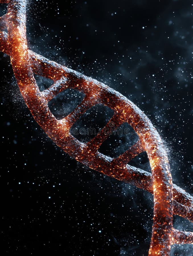 Glowing DNA helix in space stock illustration. Illustration of ...