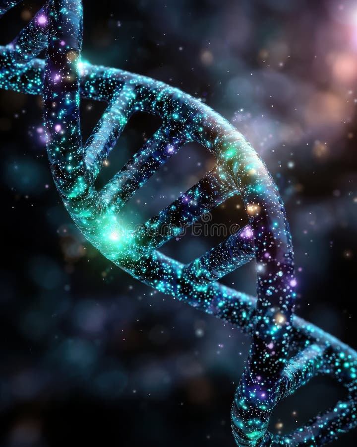 Glowing DNA helix in space stock illustration. Illustration of genome ...