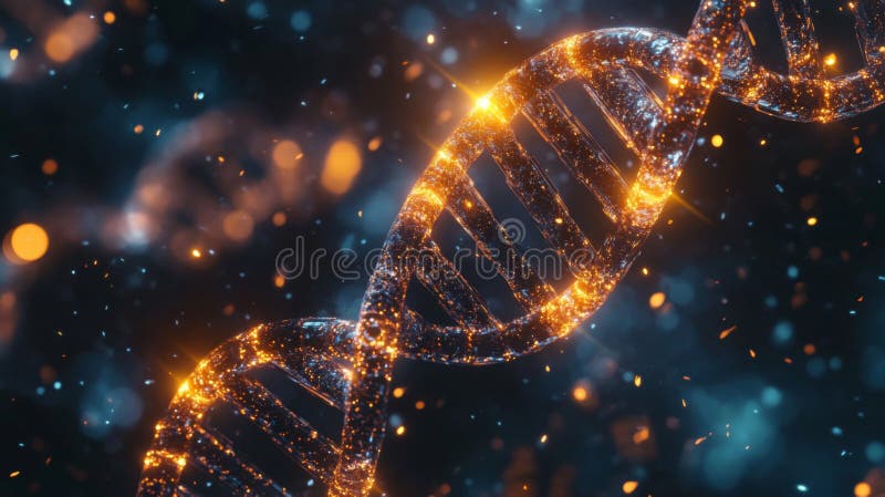 Glowing DNA Helix Sparkles in Dark Background Stock Image - Image of ...