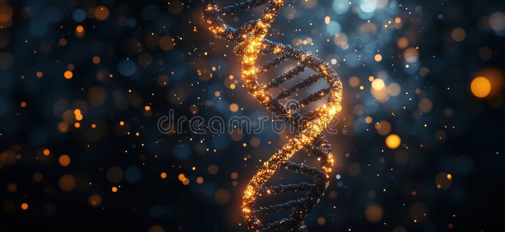Glowing DNA Helix with Sparkling Particles in Dark Background for ...