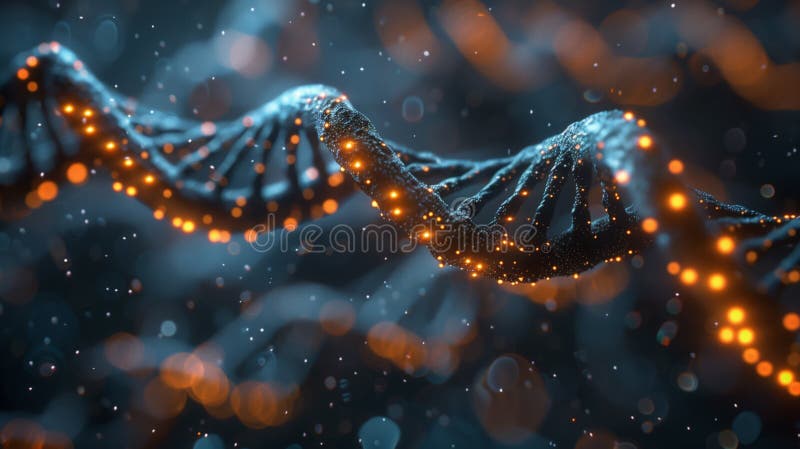 Glowing DNA Helix Structure with Sparkling Lights Against Dark ...